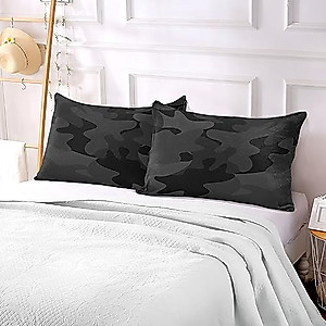 Black Grey Camouflage Pillow Cases King Size Velvet Pillow Covers Super Soft Decorative Pillowcase with Zipper for Women Men Bedroom Sofa Couch