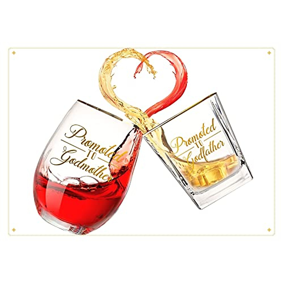 Onebttl Godparent Proposal Gift Set, 17oz Wine Glass & 8.5oz Whiskey Glass Set, Godmother and Godfather Gift, Ideal for Godparent Birthday, Proposal, Baptism