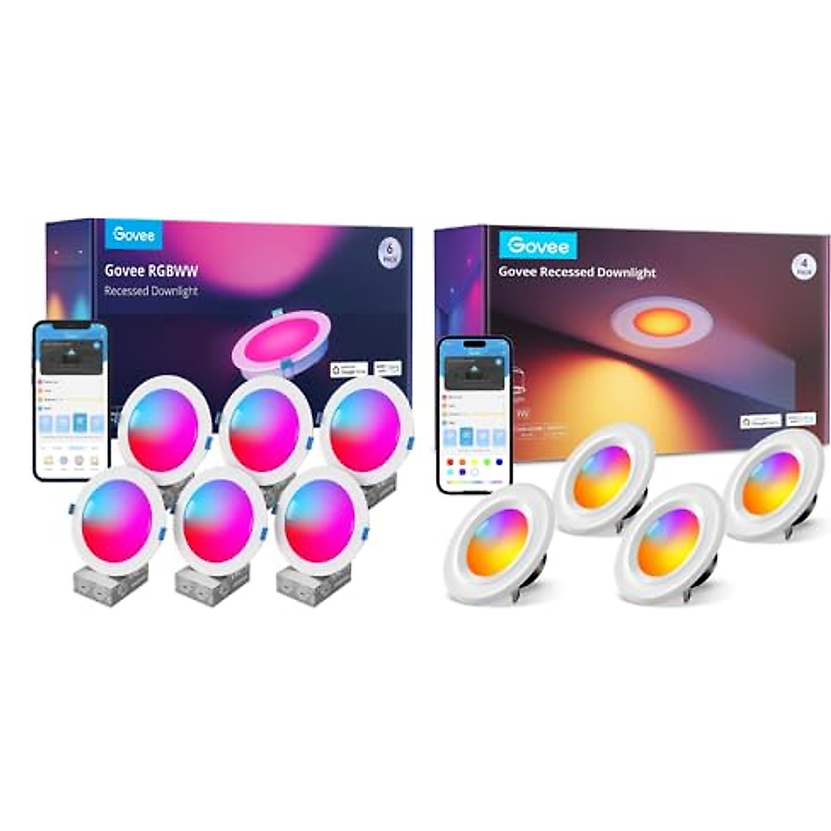 Govee Smart Recessed Lighting 6 Inch,1100 Lumen, 6 Pack Bundle Smart Retrofit Recessed Lighting 6 Inch 1000 Lumens, 4 Pack