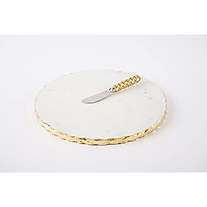 Mud Pie Gold Edge Marble Serving Board Set with Spreader, One Size, White