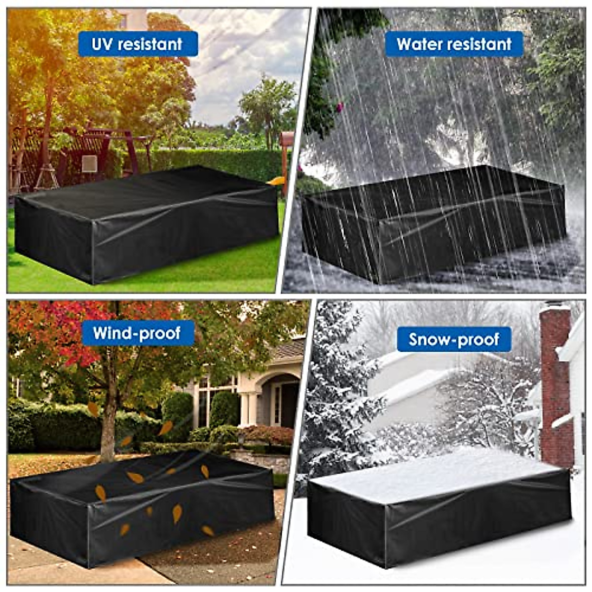 ANKIBER Patio Furniture Set Covers Waterproof , 600D Outdoor Rectangular Anti-UV Sofa Loveseat Couch Covers, Black Heavy Duty Chair Table Protection Covers (124"X71"X29")