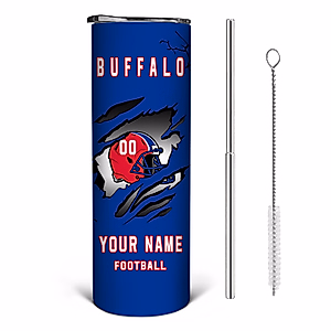 20oz Customs Football City Tumbler with Lid and Straws, Personalized Football GIfts for Fans, Travel Cup Adds Your Name and Number