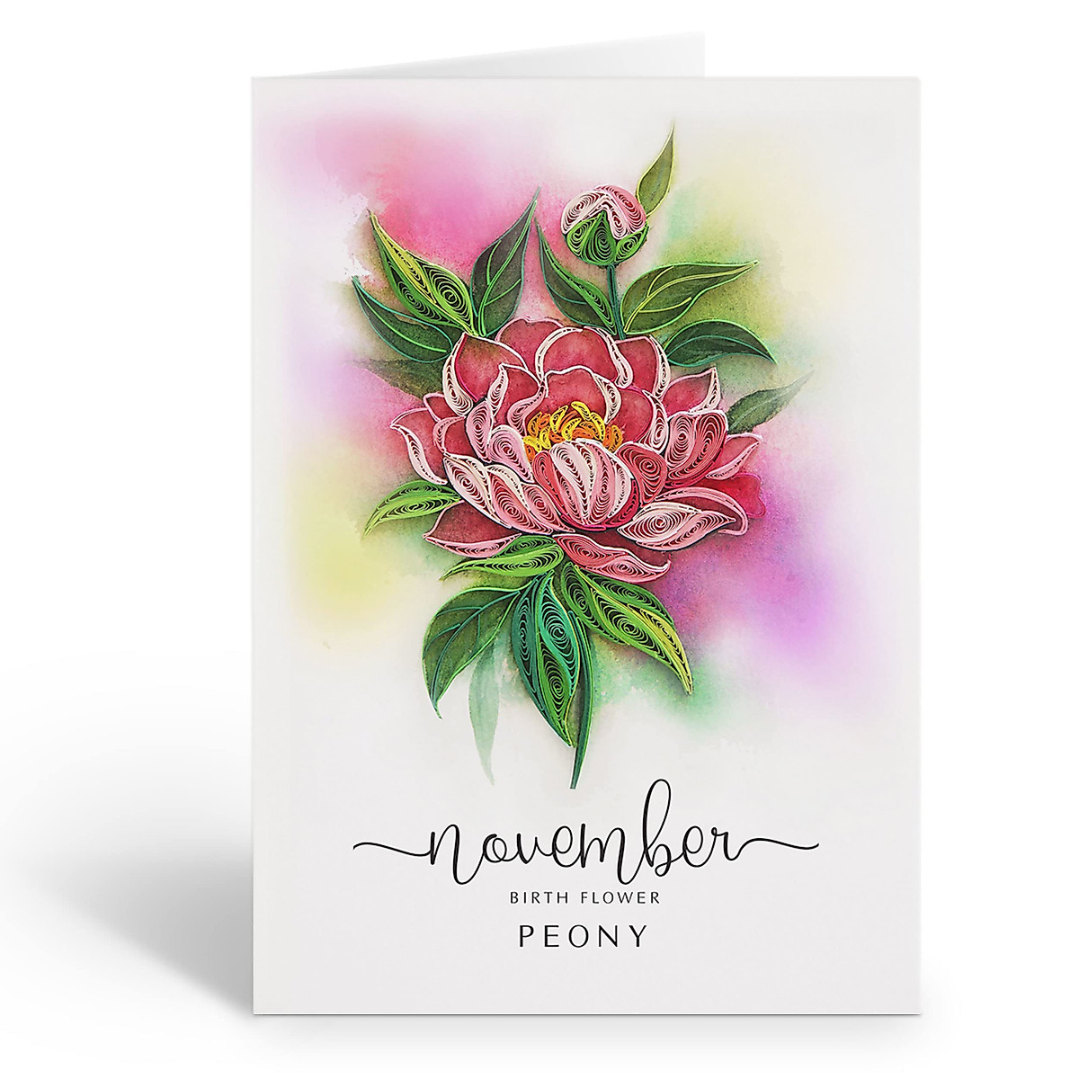 TUMYBee Flower Birthday Card, Peony Quilling Card, 5inx7in Card for Women Born in November, Birth Month Flower Card, 12 Month Birthday Decoration for Mother, Grandmother, for Him and Her (November)