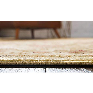 Unique Loom Voyage Collection Traditional Oriental Classic Intricate Design Area Rug, Round 6' 1" x 6' 1", Ivory/Tan