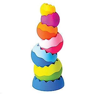 Fat Brain Toys Tobbles, Mini Spinny, Dimpl Bundle - 9-Piece Stacking Toys, Spinning Toy, Popper Toy Combo, Baby Toys Activity Set