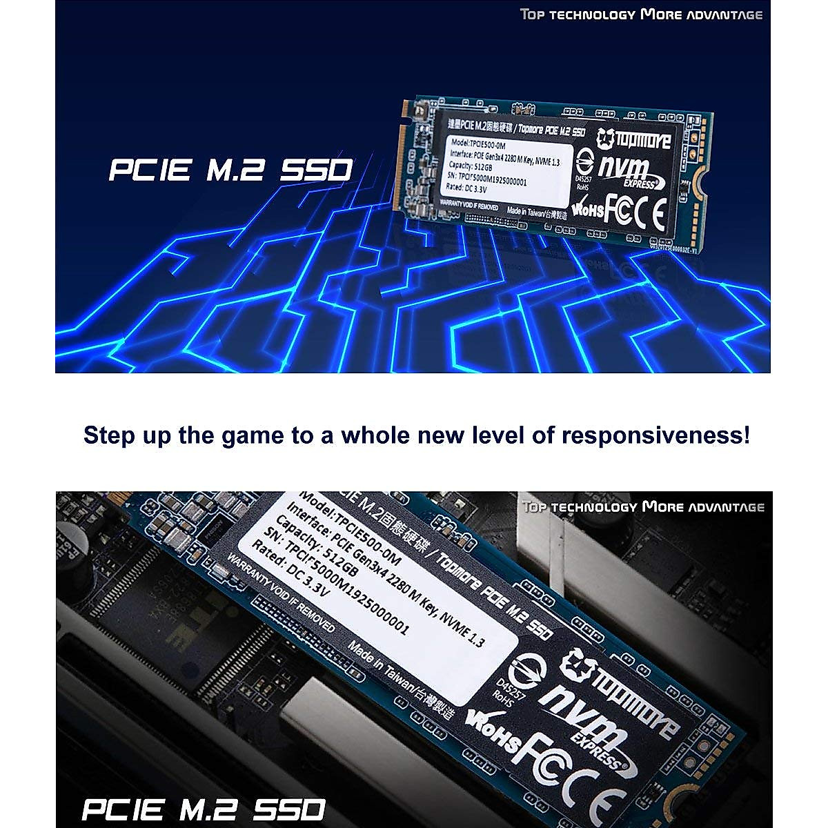 TOPMORE 1TB NVMe PCIe M.2 2280 Internal SSD High-Performance Solid State Drive
