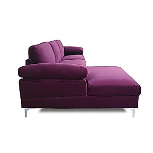 ERYE Soft Velvet Sofa with Left Lounge Chaise, L-Shaped Corner Upholstered Couch W/Pillow-Top Armrest & Silver Metal Legs for Living Room Furniture Sets Sectional, Purple 103.5" W