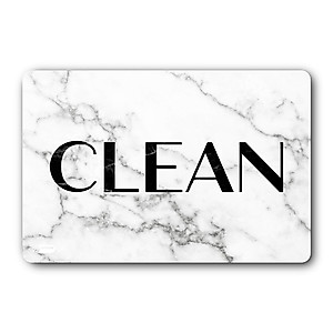 Dirty Clean Dishwasher Magnet, Strong Clean Dirty Magnet for Dishwasher, Reversible Dishwasher Clean Dirty Magnet Sign, Bonus Magnetic Plate, Kitchen Flip Indicator (Black and White Granite)