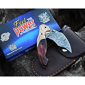 SHINY CRAFTS -Damascus Pocket Knife Knives For Men OTF Knife Survival Knife- Folding Knives - Everyday Carry - PlainEdge - Leather Sheath (FK 04)