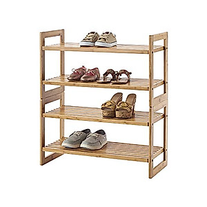 TRINITY Basics EcoStorage 2-Tier Bamboo Shoe Organizer, Shoe Rack for Closet or Entryway Stores Up to 12 Pairs of Boots, Sneakers, Heels, and More, Natural Finish, 2-Pack