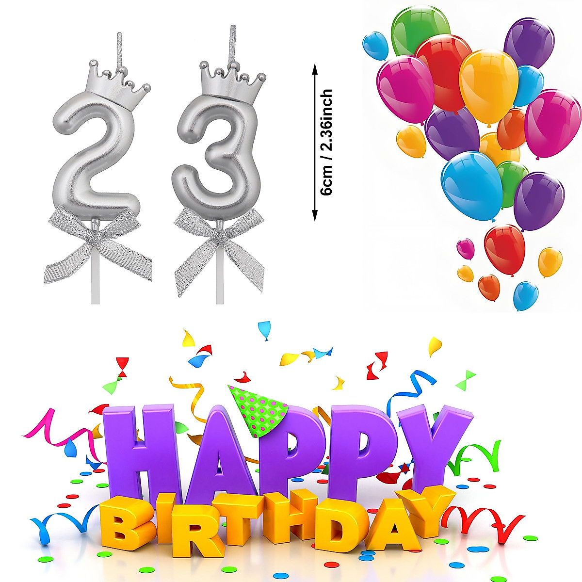 VSHILI 23 32 Birthday Candles, 23rd 32nd Cake Candles, Silver Happy Birthday Number 23 32 Candles Cake Topper Decorations for Party Men Women