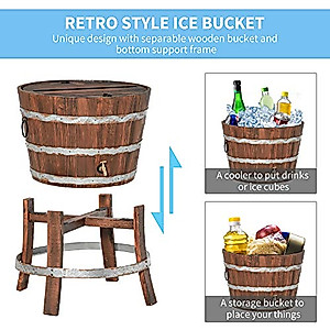 Outsunny 13 Gallons Retro Style Wooden Cooler Ice Bucket with Support Frame, Foldable Flip Cover, and Drain Faucet