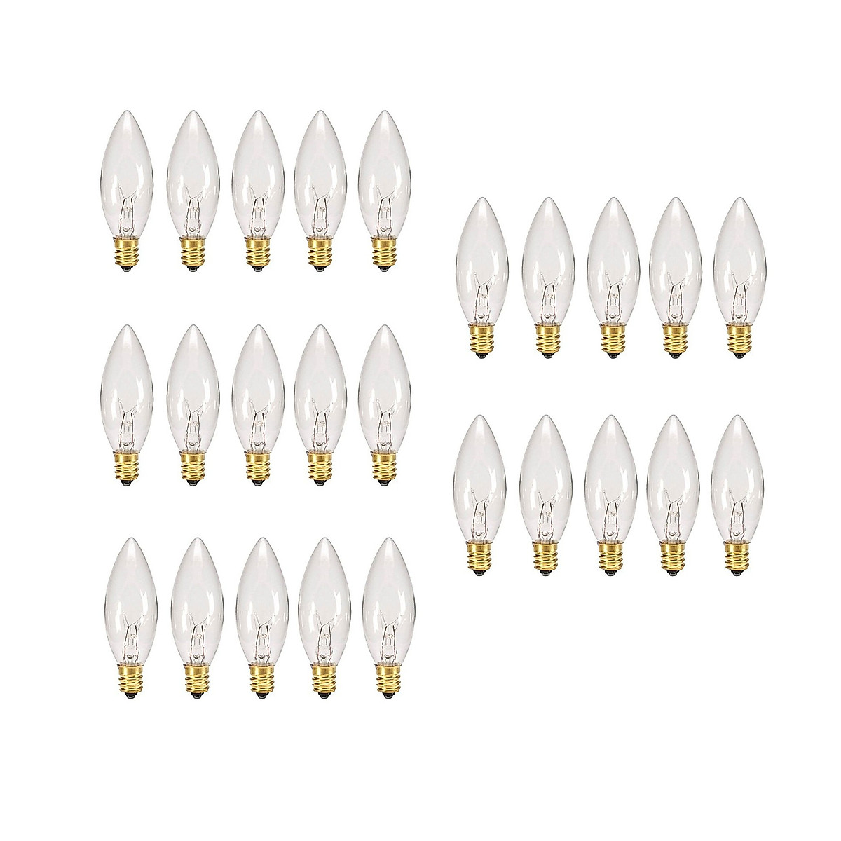 Replacement Light Bulbs for Electric Candle Lamps - 7 Watt, Clear, Pack of 25 Bulbs