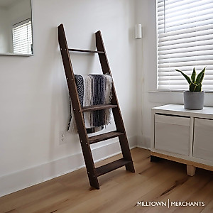 Milltown Merchants Blanket Ladder - Rustic Blanket Rack - Leaning Towel Ladder - Ladder Blanket Holder - Wood Ladder for Throws - Blanket Ladders for The Living Room and Bedroom (Brown)