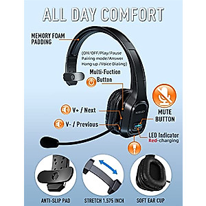 WUGEUSCH Wireless Headset with Microphone -Noise Canceling Headphones with Mic -Bluetooth On-Ear Earphones for Trucker, Office Work, Video Calling, Call Center -32H Talk Time, Clear Audio Transmission