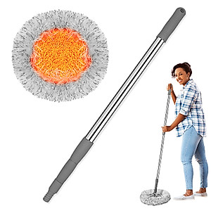 Dust Mop, Wall Cleaner Mop, with Hight Adjustable Handle and 1 Washable Mops Pad, Wet & Dry Floor Cleaning Mop for Hardwood, Tiles, Laminate, Vinyl - Dust Broom (Grey)