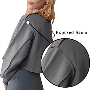 Amazhiyu Women Cropped Sweatshirt Long Sleeves Pullover Fleece Crop Tops Ash, Medium