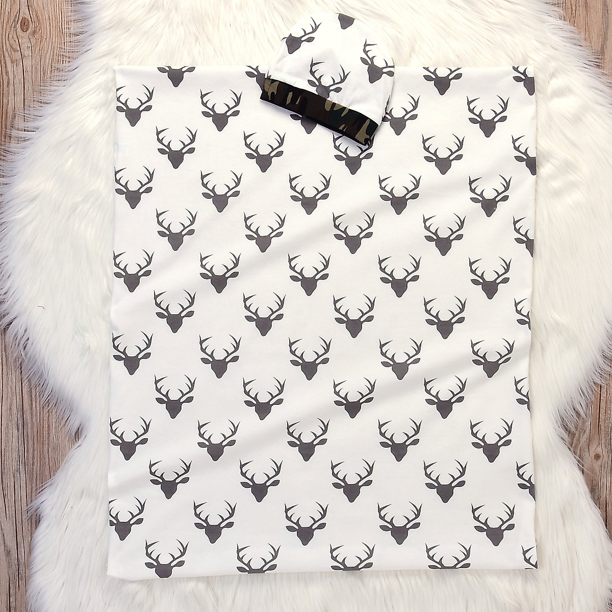 IWOKA Soft Newborn Baby Deer Print Blanket Bedding Blanket Wrap Swaddle Blanket Bath Towel+Hat (Deer Print)