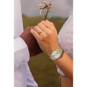 AIYISHI Unisex Golden Watches Luxury Diamond Fashion Waterproof Stainless Steel Luminous Calendar Date Quartz Wrist Watch for Men and Women