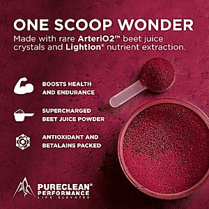 PureClean Organic Beet Juice Powder - Nitric Oxide Supplement - 100% USA Grown Beets - Organic Beet Root Powder 30 Servings, 300g (2 Jars 60 Servings)