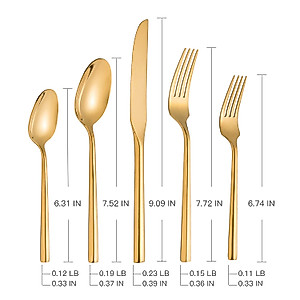 Kelenfer Silverware Set Flatware Set Shiny Gold Cutlery Set with Hexagon Handle Forged Stainless Steel Heavy 20 Pieces For Home Hotel Use Service for 4