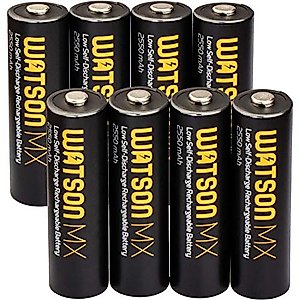 WatsonMX AA NiMH Batteries (8-Pack, 1.2V, 2550mAh)