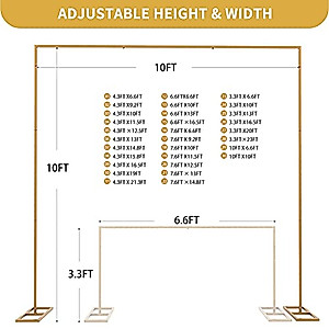 Tongmo 10x10 FT Heavy Duty Backdrop Stand, Adjustable& Stable Pipe and Drape Stand, Gold Metal Backdrop Stand for Parties Wedding Birthday Photography Photo Booth Background