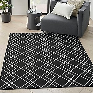 Nourison Modern Lines Modern Geometric Black 5' x 7' Area-Rug, Easy-Cleaning, Non Shedding, Bed Room, Living Room, Dining Room, Kitchen (5x7)