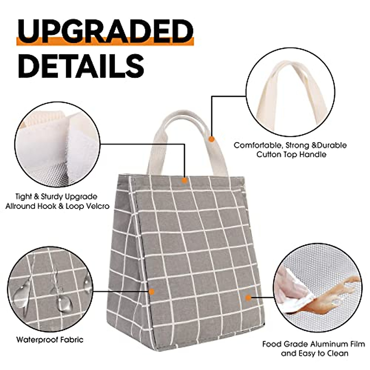 HOMESPON Reusable Lunch Bag Insulated Lunch Box Canvas Fabric with Aluminum Foil, Lunch Tote Handbag for Women,Men,Office
