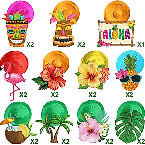 30 Pieces Hawaiian Luau Birthday Party Hanging Swirl Decorations, Flower Tropical Palm Flamingo Sign Foil Ceiling Decor for Floral Tropical Party Summer Beach Pool Party Tiki Party Supplies (Summer)