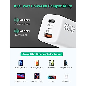 USB C Wall Charger Fast Charging, 2-Pack TI-TOO 20W Dual Port Power Adapter, Quick Charge 3.0 USB Type c Power Delivery Charger Block Plug Compatible with iPhone 14 Pro Max/14 Plus/13 Pro/13/12