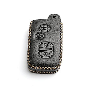 WFMJ Leather for Toyota Camry Avalon Corolla Highlander Prius RAV4 Venza Remote 4 Buttons Key Case Holder Cover Fob Chain (Black)