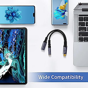 USB c Headphone Adapter,USB C to 3.5mm Headphone and Charger Adapter,USB C to AUX Mic Jack with PD 60W Fast Charging for Samsung Galaxy S20 S21 21 S22 22 iPad Pro Air 4 5 Mini 6 (2 in 1)