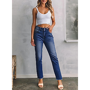 Sidefeel Women's High Waisted Tummy Control Jeans Spring Outfit 2025 Strechy Straight Leg Denim Pants Blue Size 16