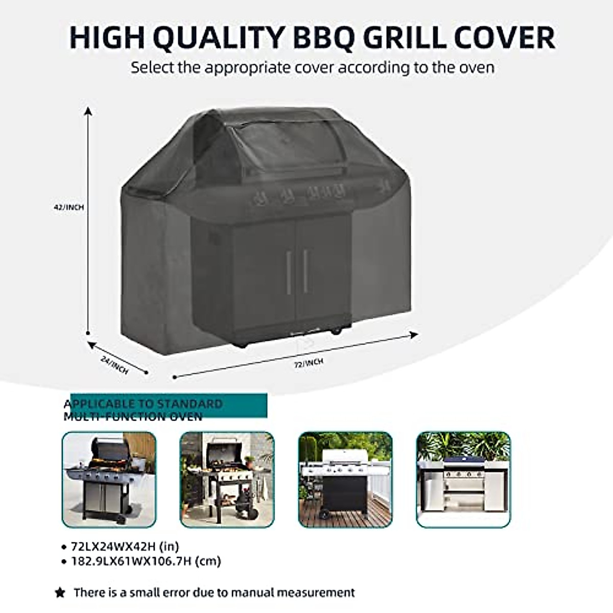PALON Waterproof BBQ Grill Cover 72-Inch, Heavy Duty Outdoor Gas Grill Covers, with Drawstring Barbecue Covers for Weber Char-Broil Brinkmann Nexgrill and More, All Weather Barbecue Grills Protector
