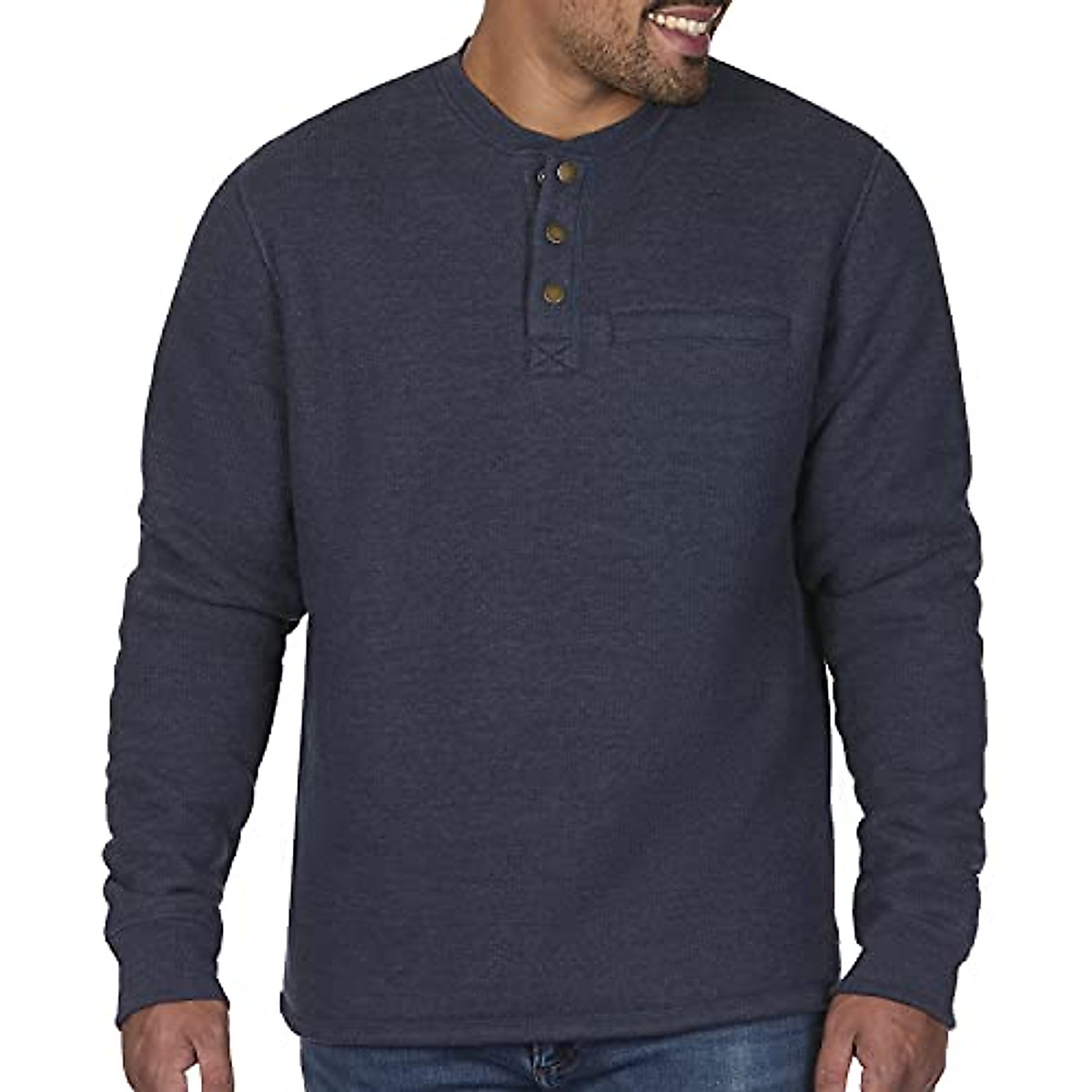 Coleman Long-Sleeve Sherpa Lined Waffle Henley Shirts for Men (Indigo Heather, Large)