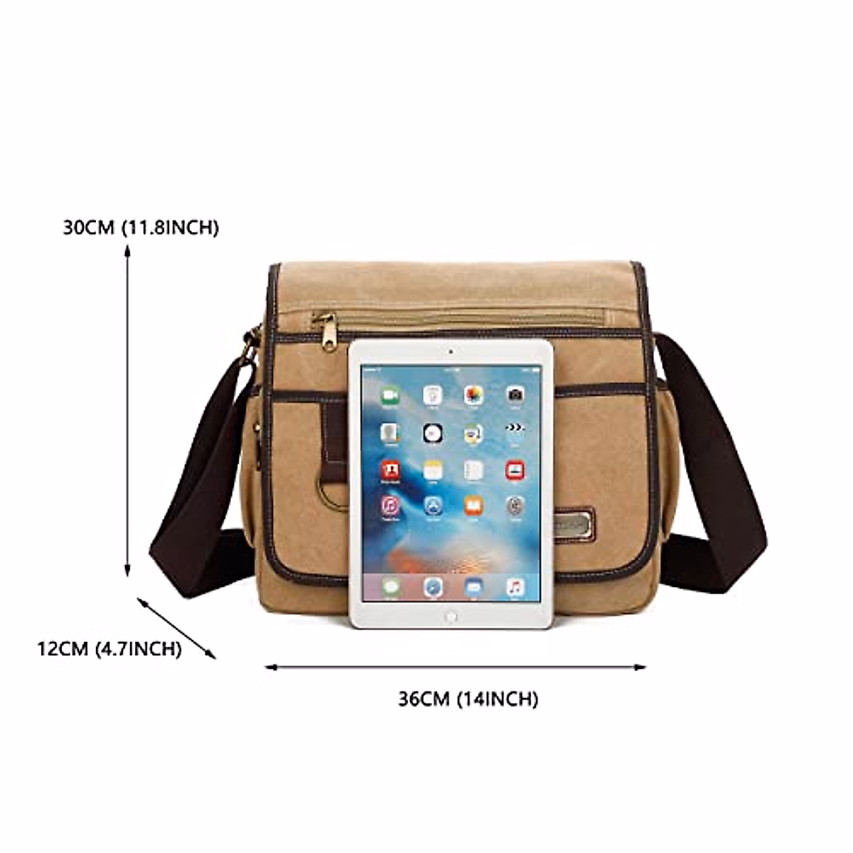 Sunsomen Canvas Messenger Bag Satchel Bag Crossbody Bag Shoulder Bag 14inch With Water Pocket (Army green)