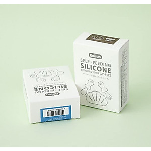 Edison Friends Self-Feeding Silicon Spoon and Fork Set with Case, 100% Platinum Silicon, Octopus Shape (Mint), Made in Korea