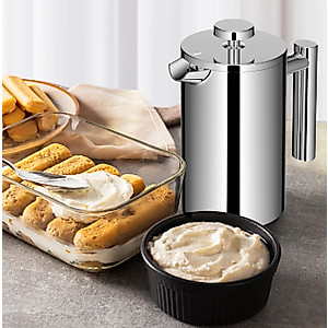 Meelio Small French Press Coffee Maker 600ml, Double-Wall Insulated French Press Coffee Press Stainless Steel for travel camping, Included 2 Extra Fliters and 1 Coffee Spoon (2-4cup, 20 OZ)