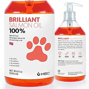 Brilliant Omega 3 Salmon Oil for Dogs & Cats - Norwegian Fish Oil Supplement with EPA & DHA Fatty Acids for Shedding, Allergy, Itching, Dry Skin & Joint Health - Skin and Coat Fish Oil Liquid, 40 Oz