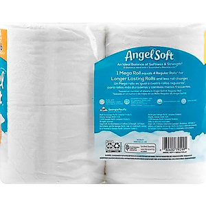 Angel Soft® Toilet Paper, 4 Mega Rolls = 16 Regular Rolls, 2-Ply Bath Tissue