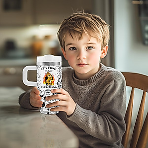 Funny Dog Gifts for Kids, Its Fine Dog Tumbler with Handle and Straw for Kids 14 oz, Black Dog Gifts for Toddlers, Birthday Gifts for Dog Lover Boys Girls, Everything Is Fine Dog Mug
