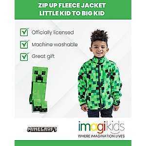 Minecraft Creeper Little Boys Fleece Zip Up Jacket Green 7-8