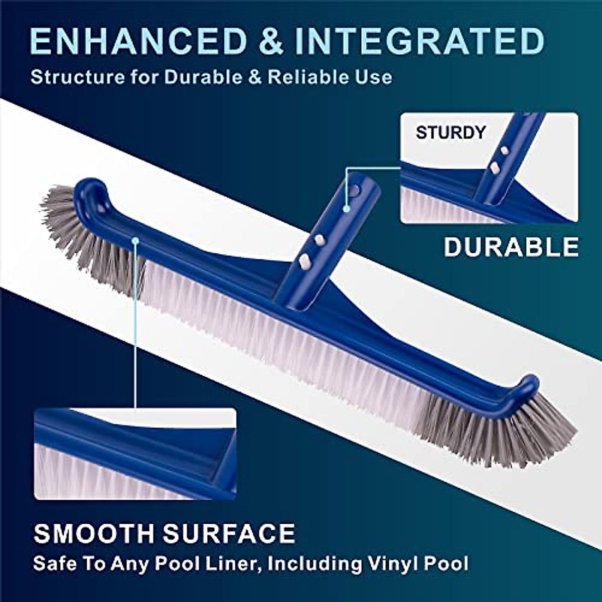 POOLAZA 17.5" Pool Brush and 10.5 Ft Aluminum Pool Pole
