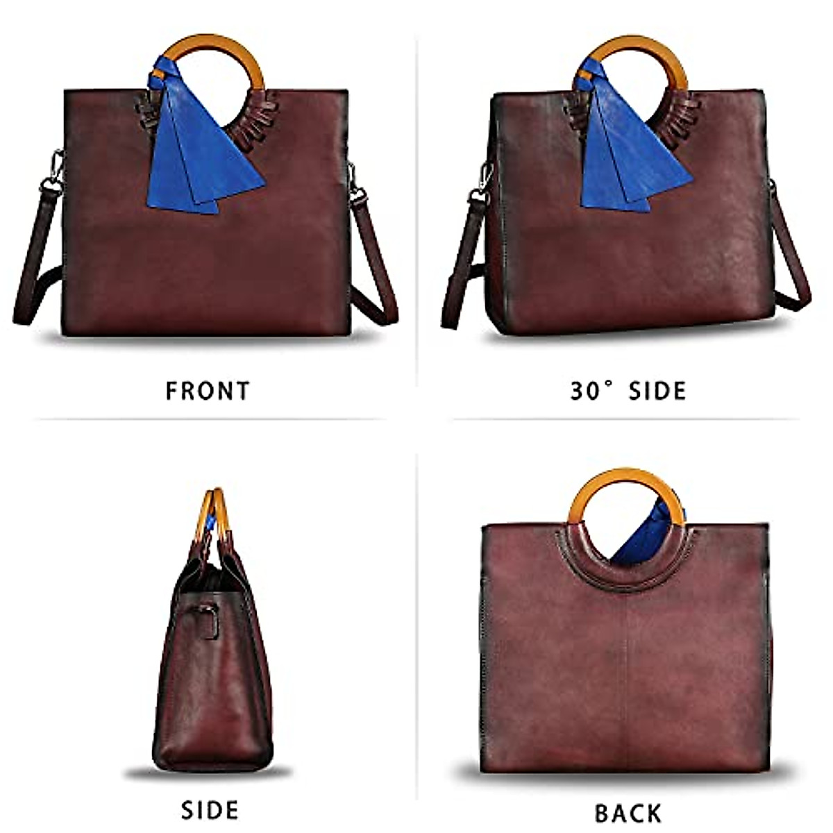 Genuine Leather Top Handle Handbag for Women Vintage Satchel Retro Cowhide Handmade Crossbody Bag Purse (Coffee)