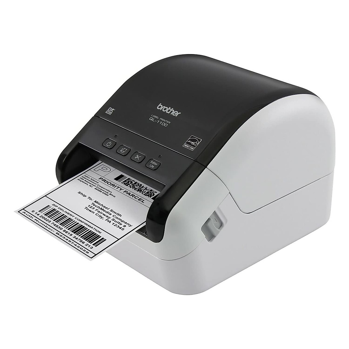 Brother QL-1100 Wide Format Wired Thermal Label Printer, Black - USB Connectivity, 4" Wide, 300 dpi, 69 Labels Per Minute Professional Monochrome Postage Barcode, Includes 1 Roll of 400 Address Labels
