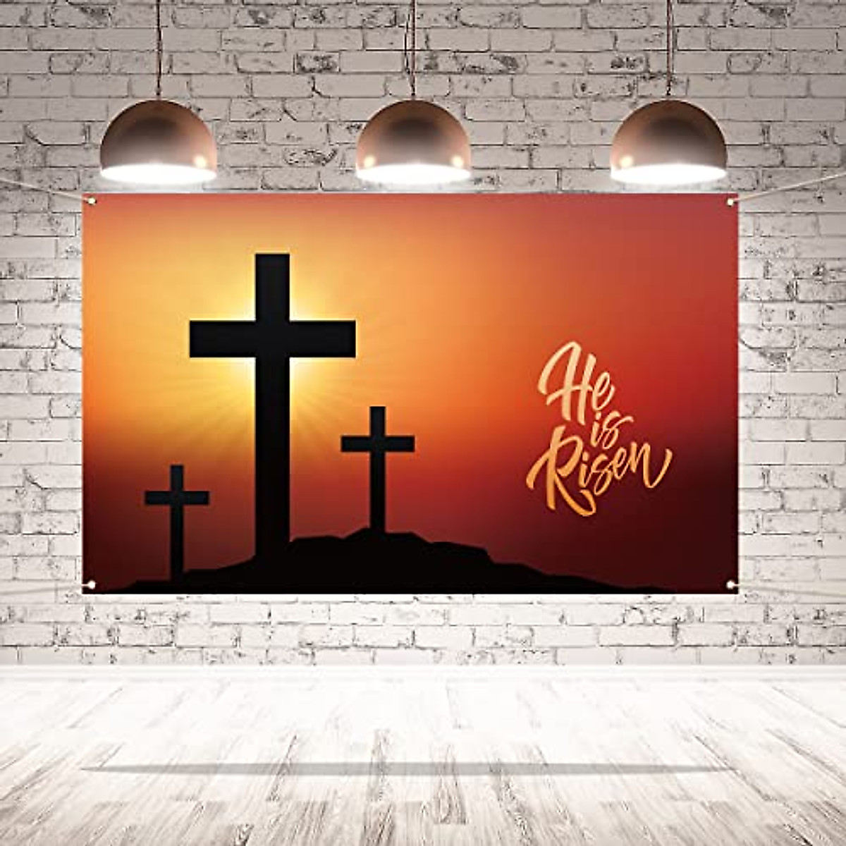 Pudodo He is Risen Backdrop Banner Easter Christian Cross Religious Holiday Party Photography Background Wall Decoration