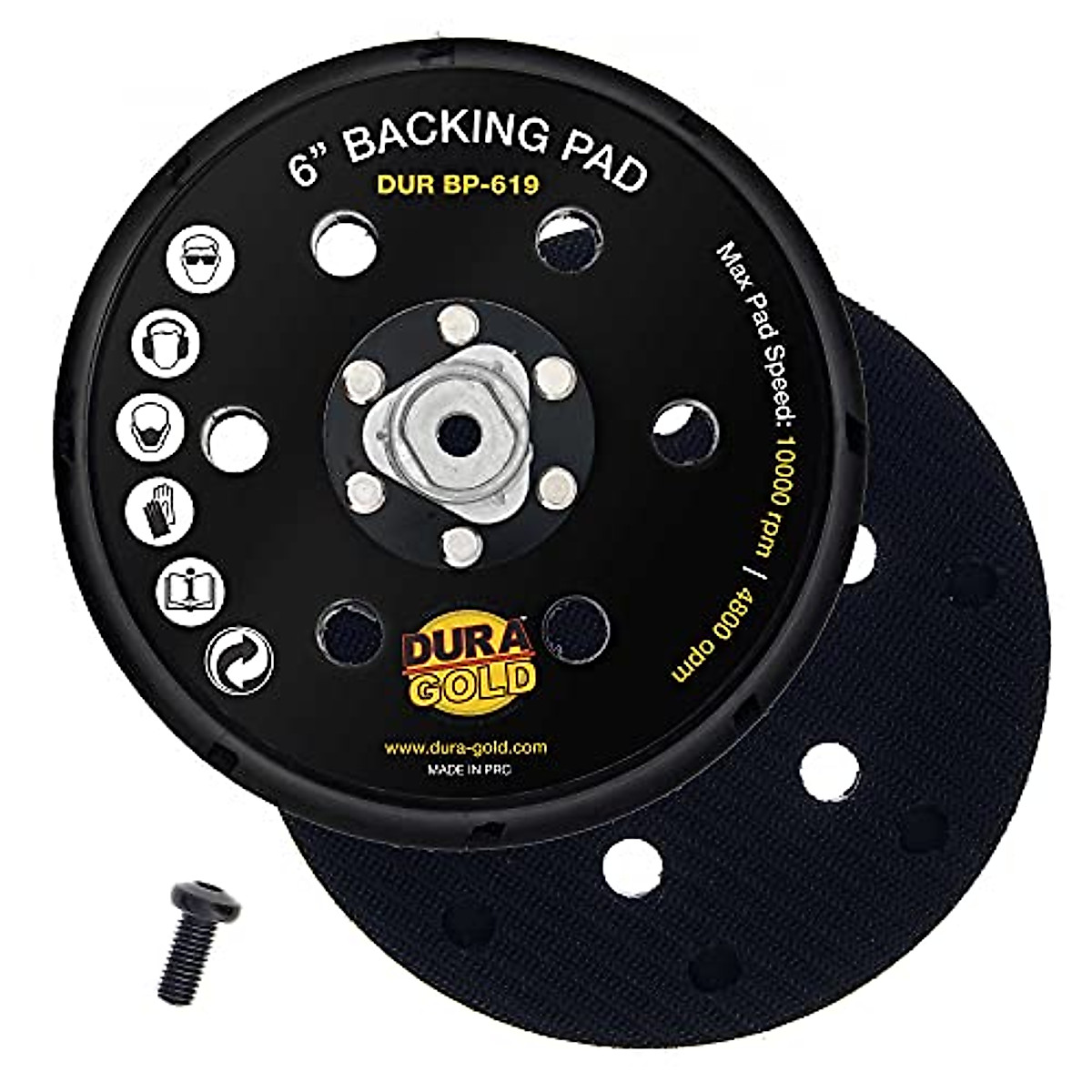 Dura-Gold 6" Bolt-On Hook & Loop DA Polisher Sander Backing Plate Pad - Replacement Pad, Fits Both The P9519 & TCP Global EP-503 Dual-Action Random Orbit Polisher Sanders - Auto Detailing Polishing