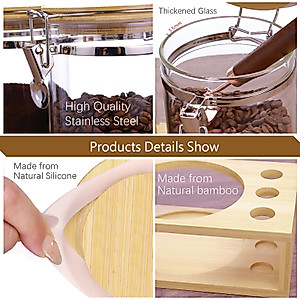 Matifaner Glass Coffee Storage Containers with Bamboo Shelf,Ground Coffee Holder Jars,Airtight Glass Countertop Storage Jar Canisters with Spoon for Coffee,Loose Tea,40 Fluid-oz,Pack of 3