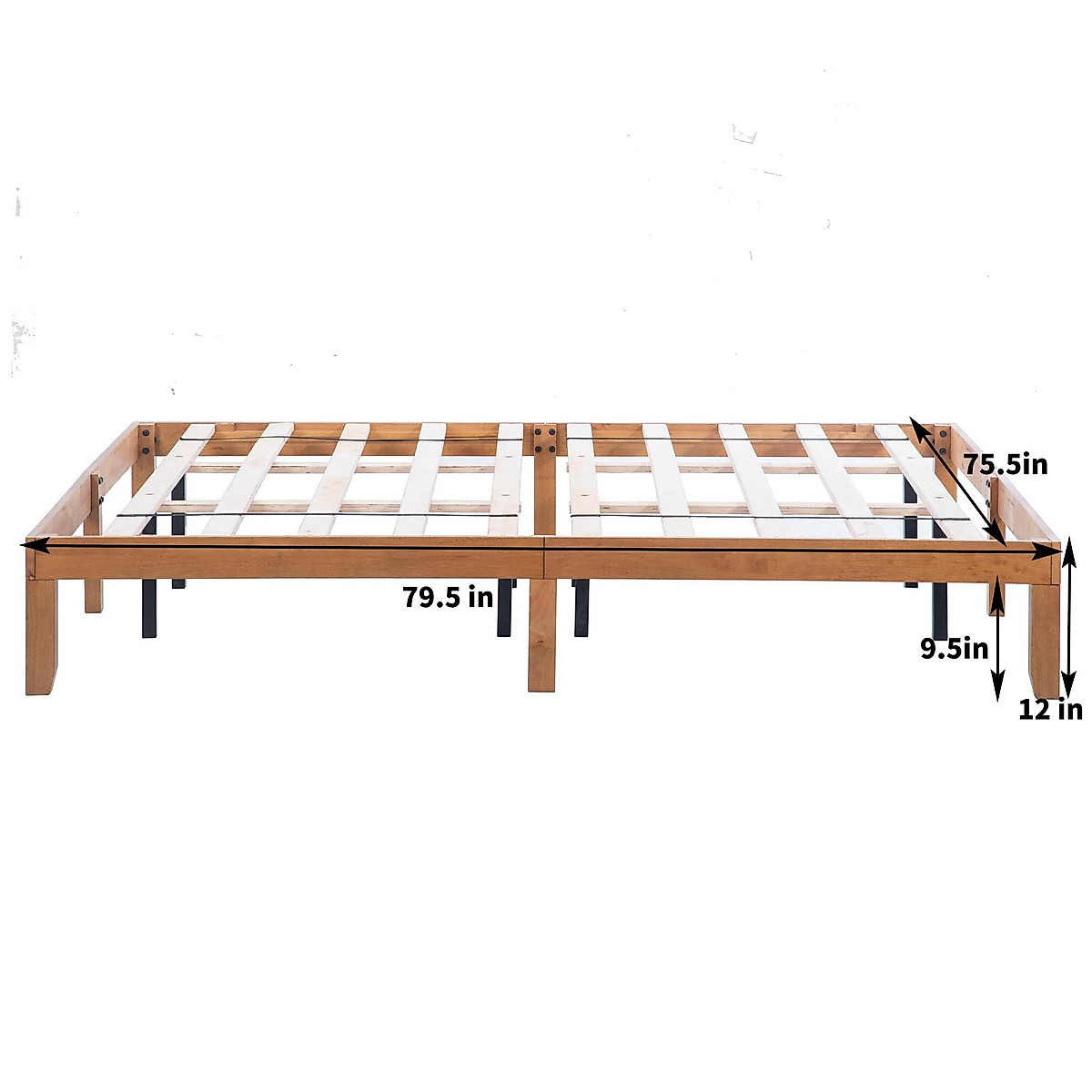 Dolonm Solid Wood Platform Bed No Box Spring Needed, Strong Wood Slat Support, 12 Inch Wooden Bed Frame King Size Natural Pine